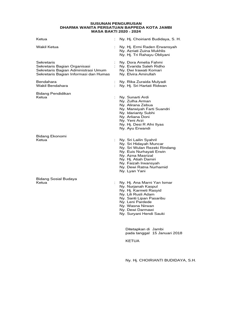 Contoh Susunan Pengurus DWP | PDF