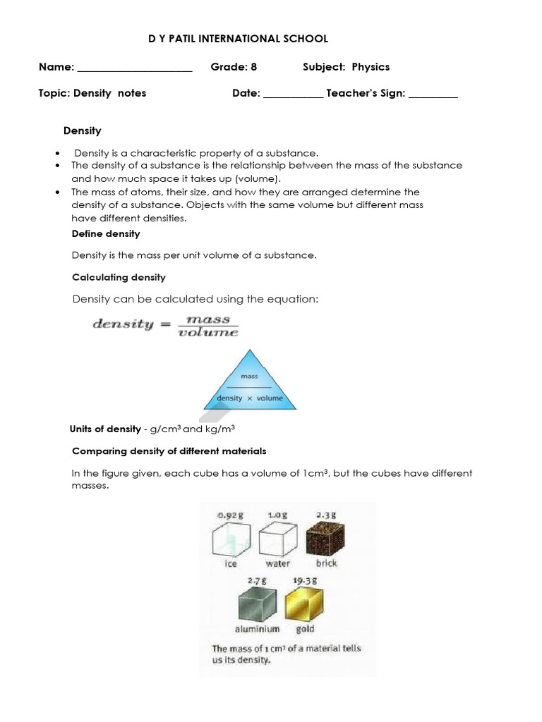 Density Notes | PDF | Density | Volume