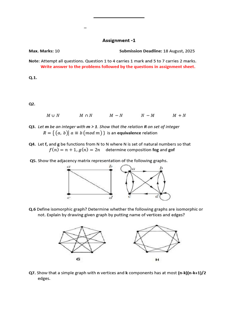 Discrete Mathematics Assignment for CS Students | PDF