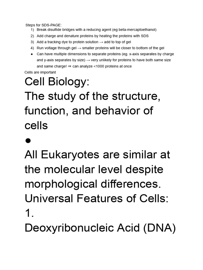 SDS-PAGE Protocol and Cell Biology Overview | PDF
