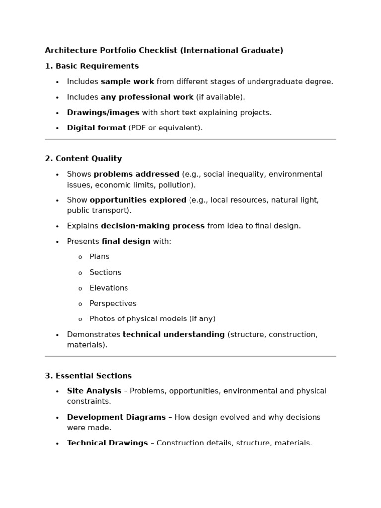 Architecture Portfolio Checklist | PDF