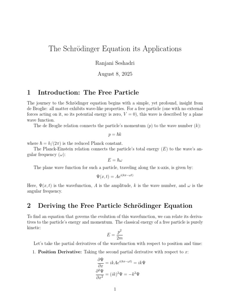 Schrodinger Equation | PDF | Schrödinger Equation | Wave Function