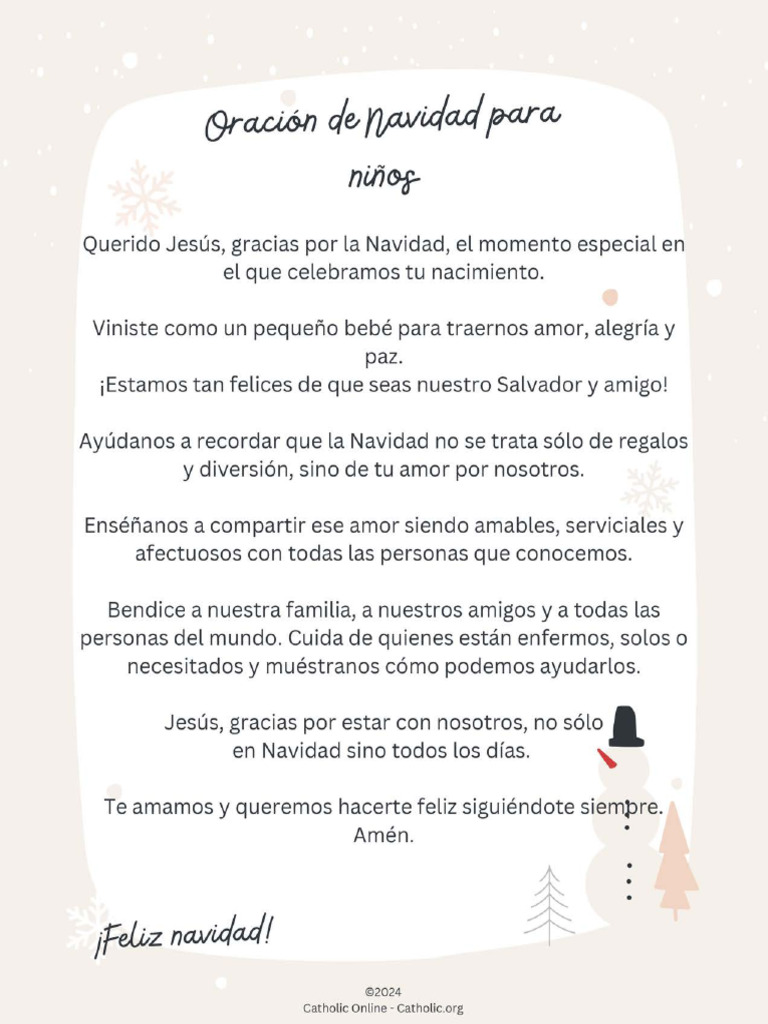 Oracion de Navidad para Ninos Christmas Prayer For Children in Spanish ...