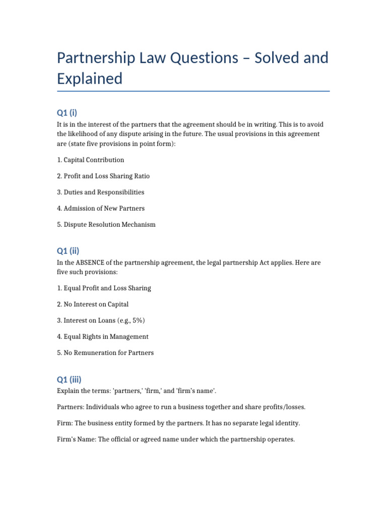 Partnership Law Questions Answered | PDF