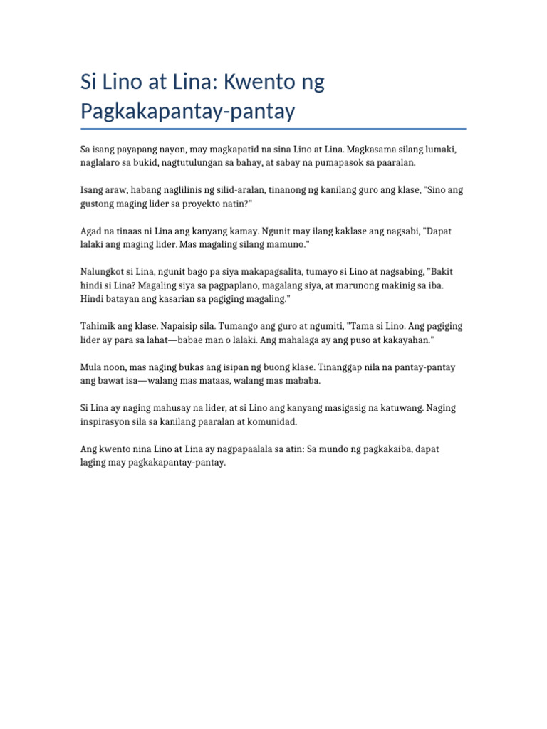 Si Lino at Lina Kwentong Pambata | PDF
