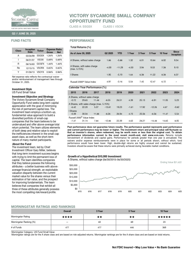 Victory SYC Small Co Opp Fund - 2Q 20205 | PDF | Investing | Financial Risk
