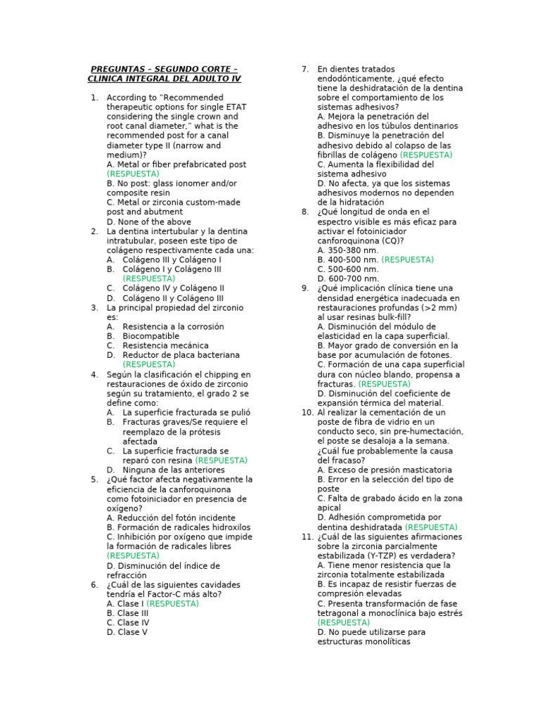 PREGUNTAS 8 Respuestas | PDF | Colágeno | Materiales