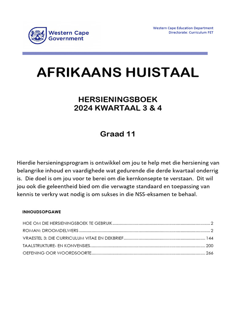Afrikaans kwartaal 3 en 4 hersiening | PDF