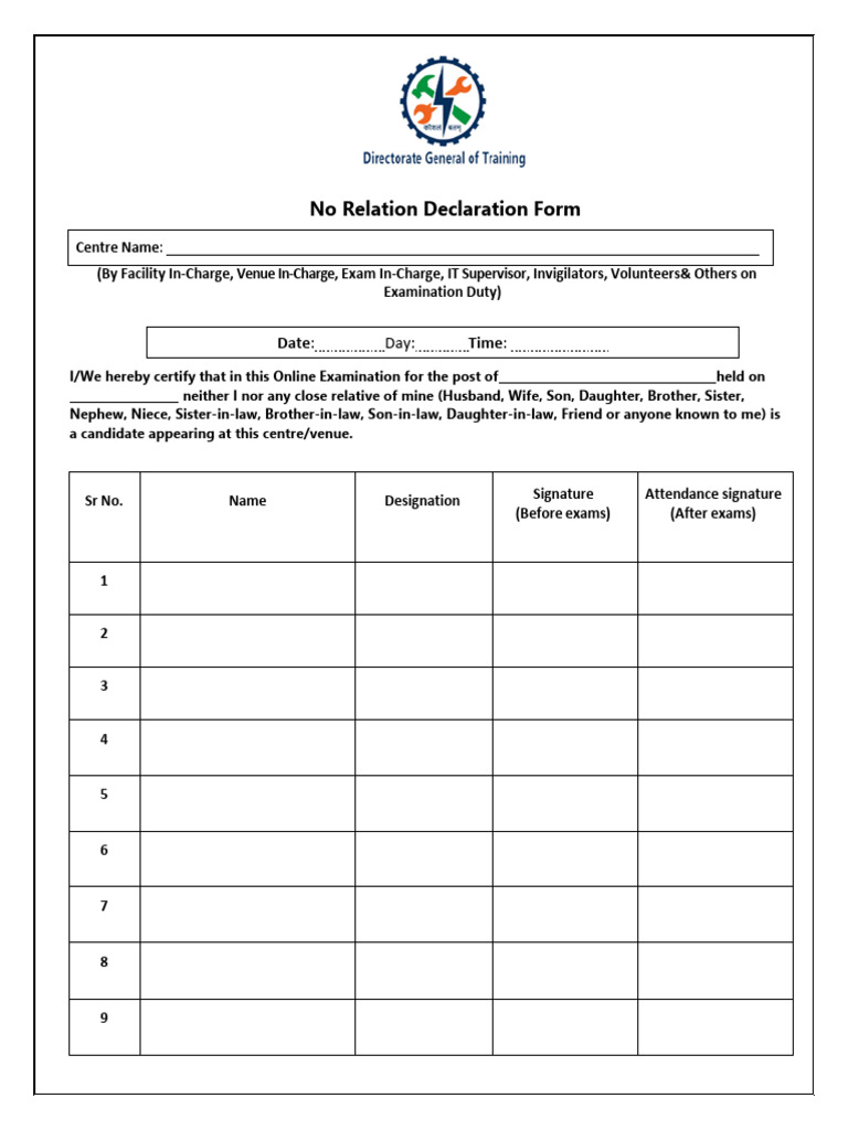 No Relation Declaration Form | PDF