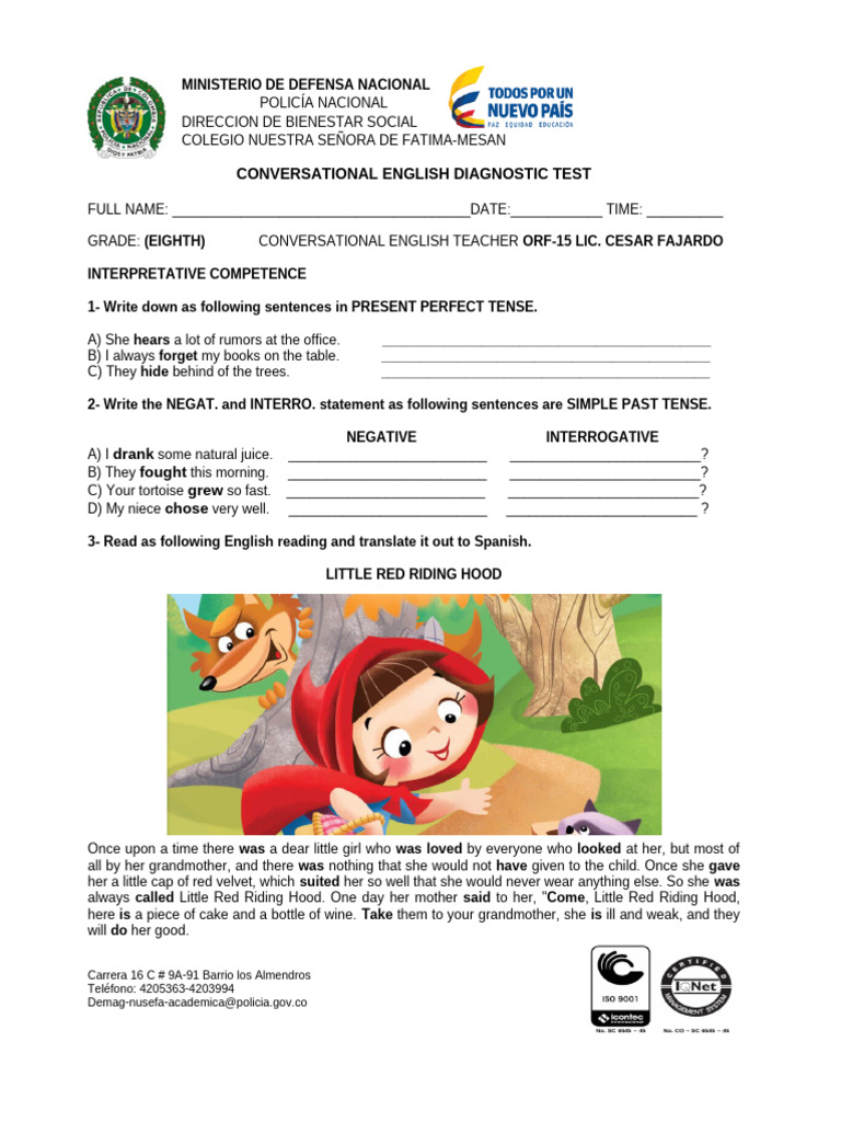 English Diagnostic Test (Eighth Grade) - 2018 | PDF