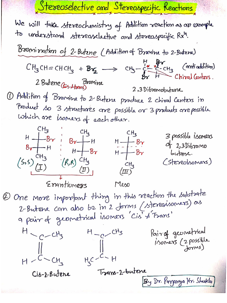 Stereoselective and Stereospecific Reactions | PDF