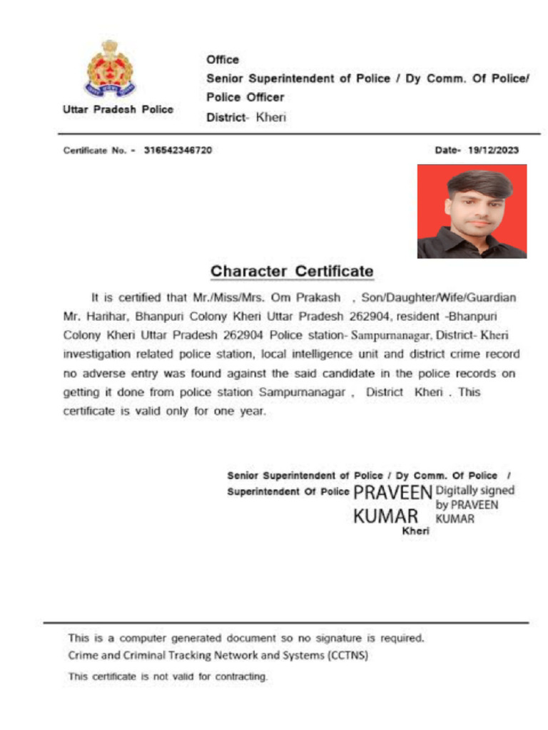 Character Certificate | PDF
