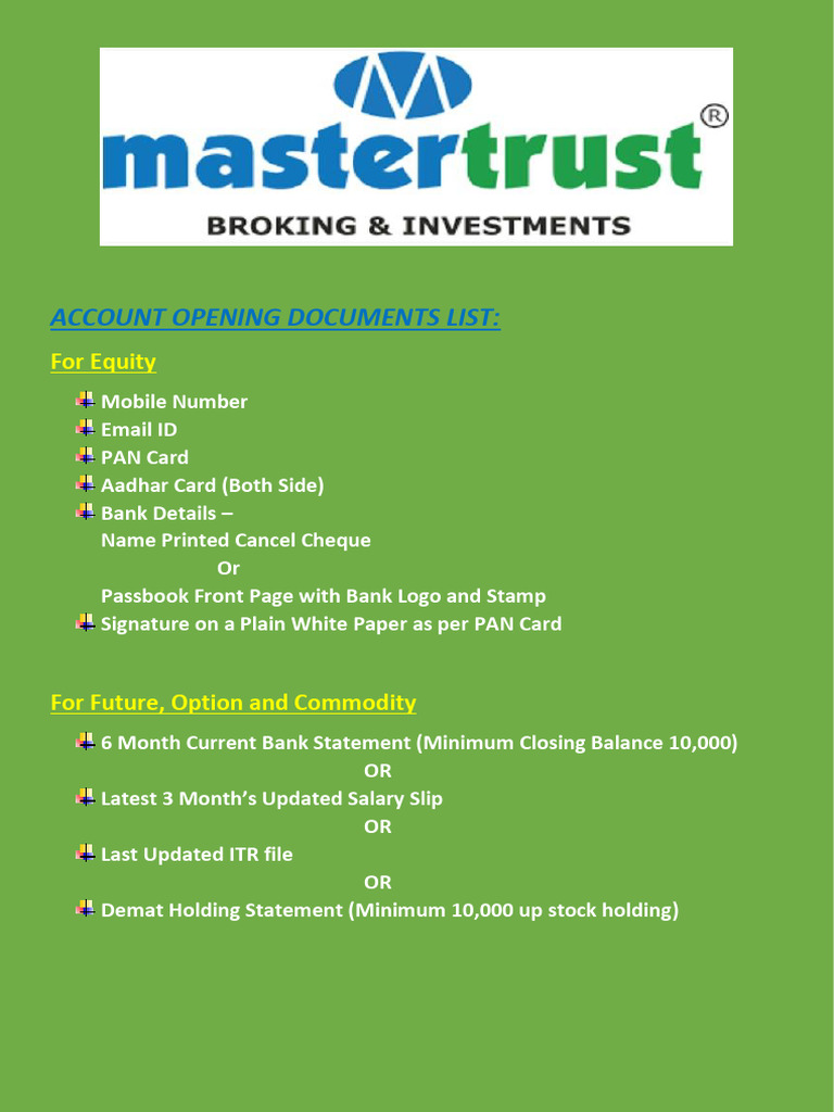 Account Opening Documents List | PDF