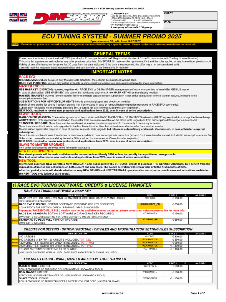 Dimsport ECU Tuning Price List 2025 | PDF | Electrical Connector | Software