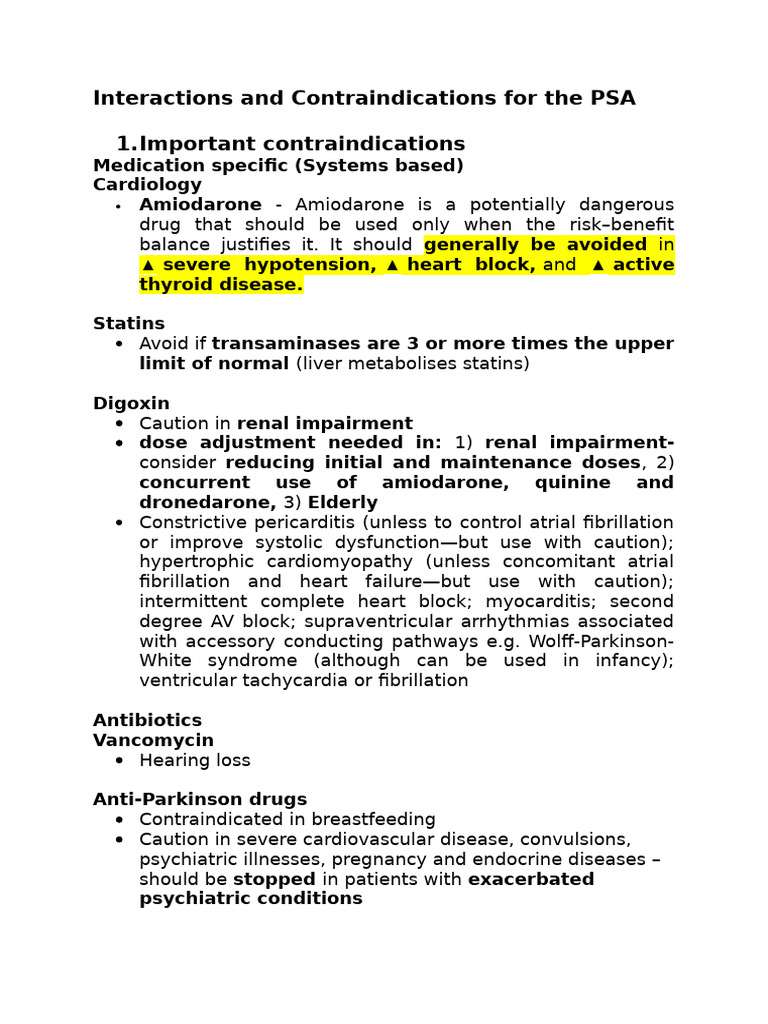 PSA Interactions and Contraindications Guide | PDF | Nonsteroidal Anti ...