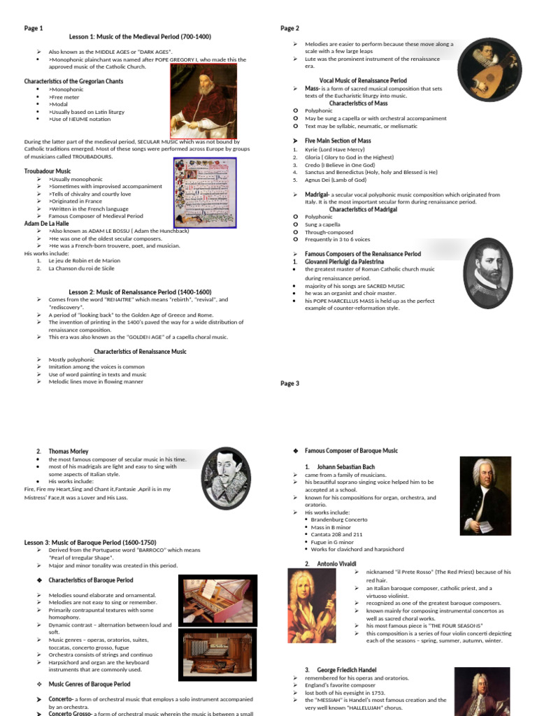 Music 1ST Quarter Lessons | PDF | Baroque Music | Concerto