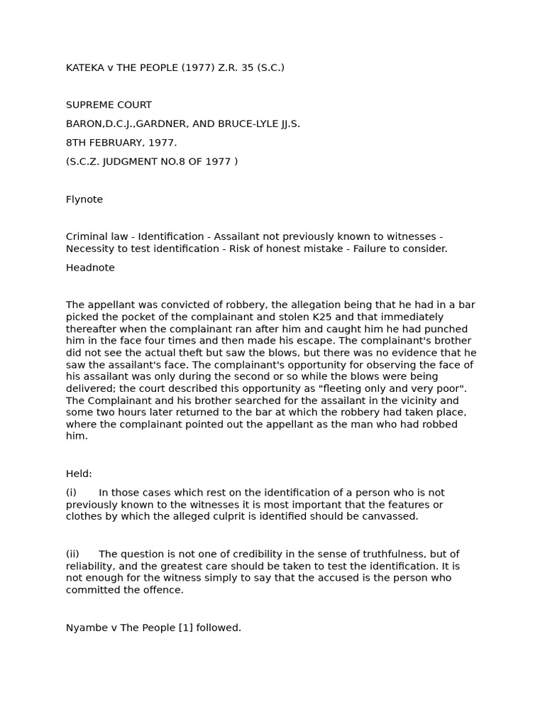 Identification Issues in Kateka Case | PDF | Witness | Robbery