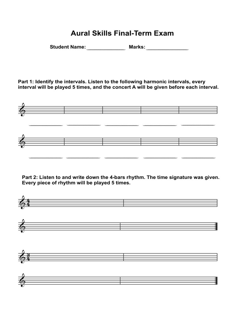 Aural Skills Final-term Exam Answer Sheet G10 - 完整乐谱 | PDF