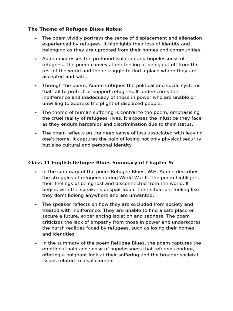 The Theme of Refugee Blues Notes | PDF | Poetry | Refugee