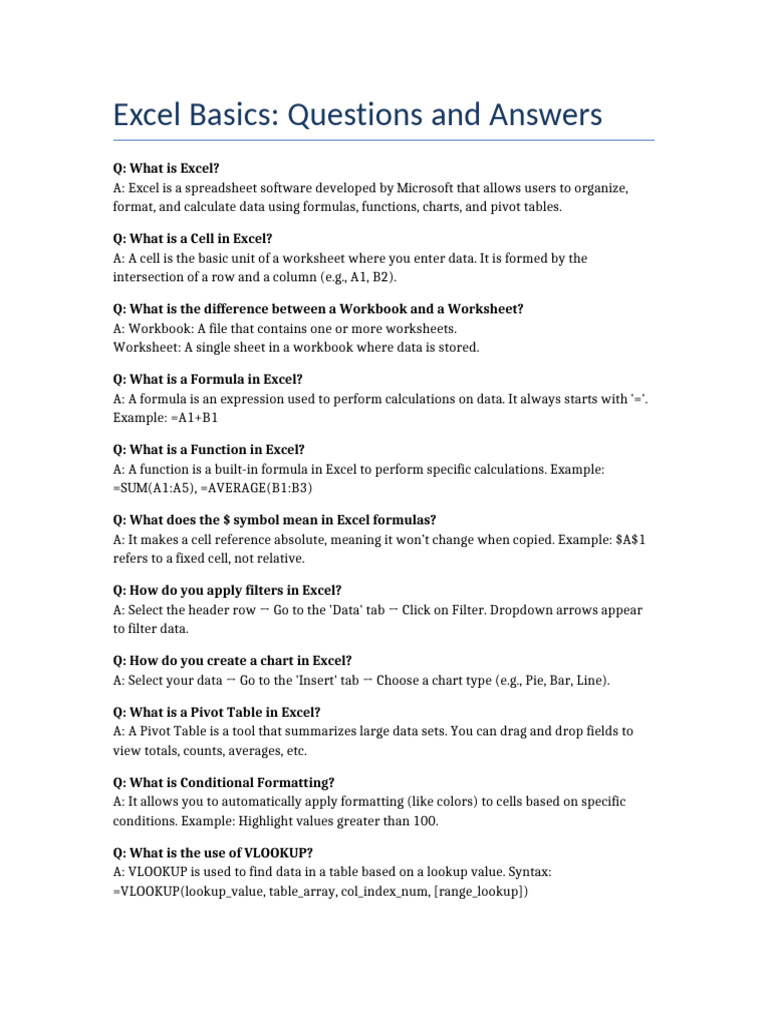 Excel Basics: Key Concepts Explained | PDF | Microsoft Excel | Computing