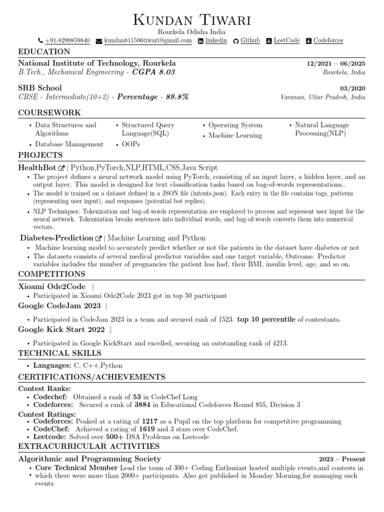 Kundan Tiwari's Mechanical Engineering Profile | PDF | Machine Learning ...