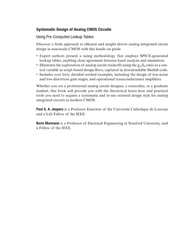 Systematic Analog CMOS Design Guide | PDF | Mosfet | Amplifier