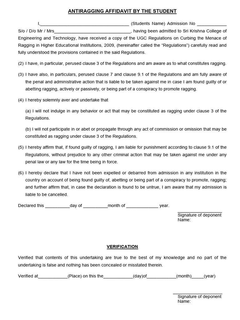 Affidavit Form (Student & Parent) | PDF | Justice | Crime & Violence