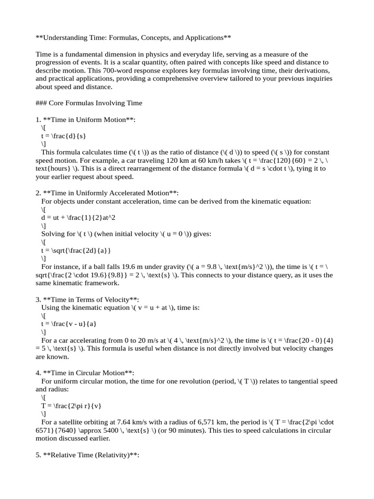 Time Formula | PDF | Speed | Time