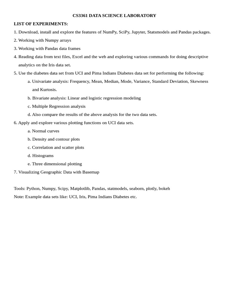 Cs3361 Data Science Laboratory | PDF | Regression Analysis | Normal ...