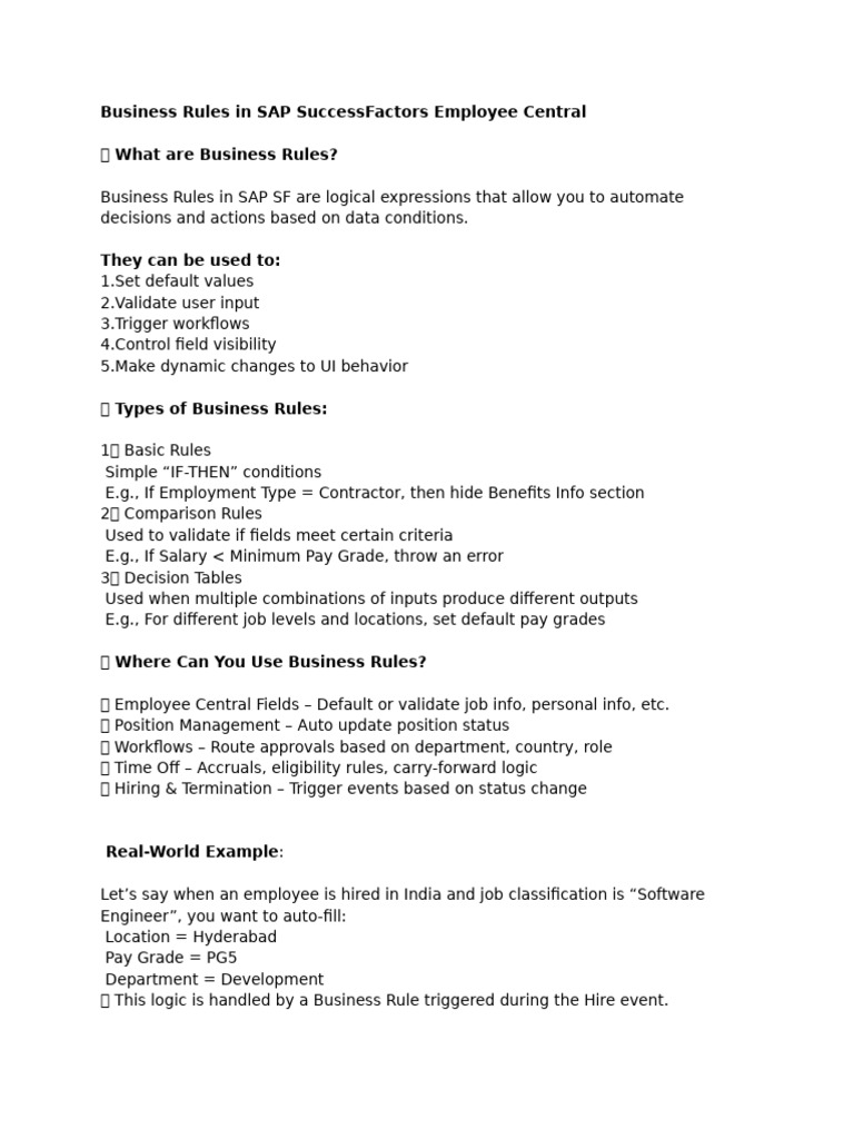 Business Rules in SAP SuccessFactors | PDF