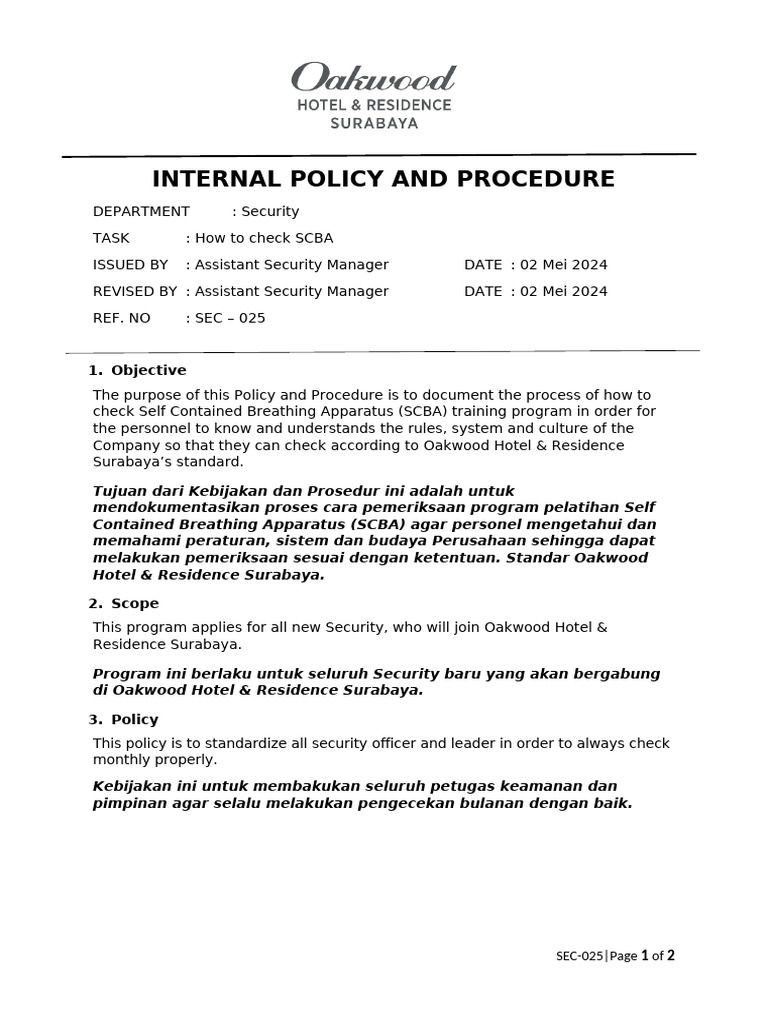 025.SCBA Check Process | PDF | Safety | Equipment
