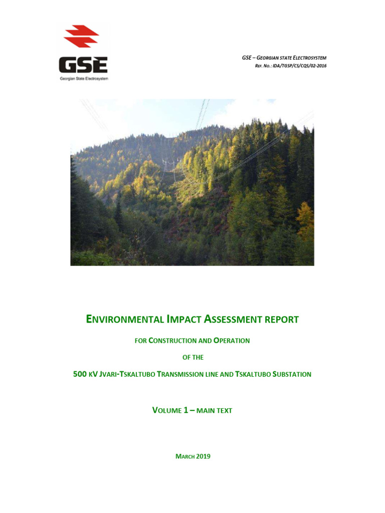 Environmental Impact Assessment: Jvari-Tskaltubo Line | PDF | Electric ...