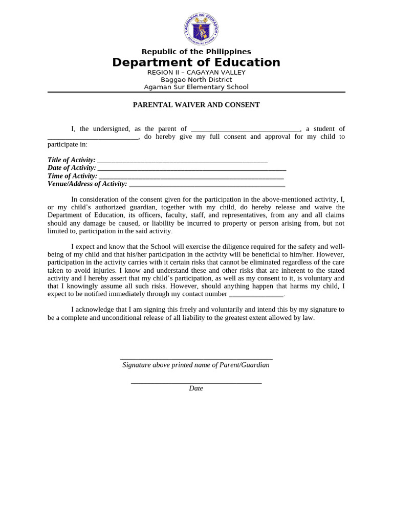 Parental Consent and Waiver | PDF