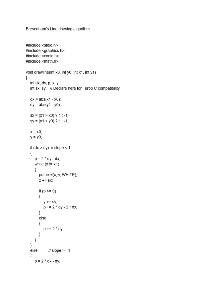 Bresenham’s Line Drawing Algorithm | PDF