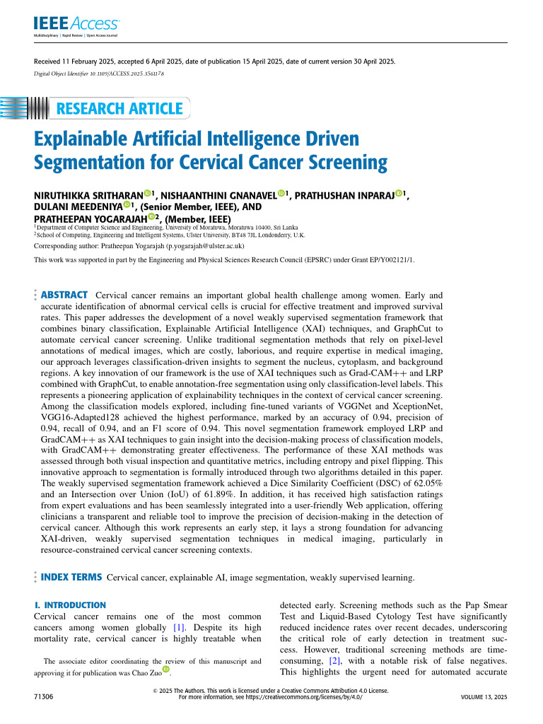 Explainable Artificial Intelligence Driven Segmentation For Cervical ...