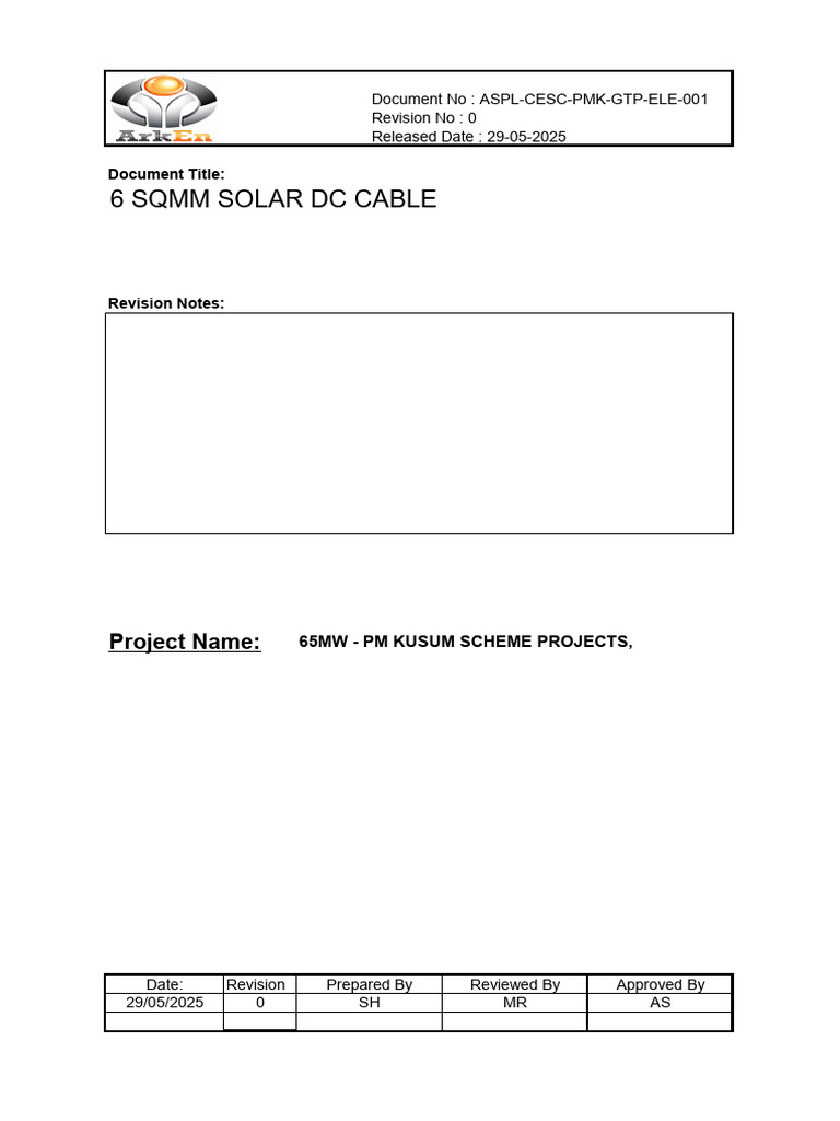 6 Sqmm Solar DC Cable Specifications | PDF | Electrical Conductor | Volt
