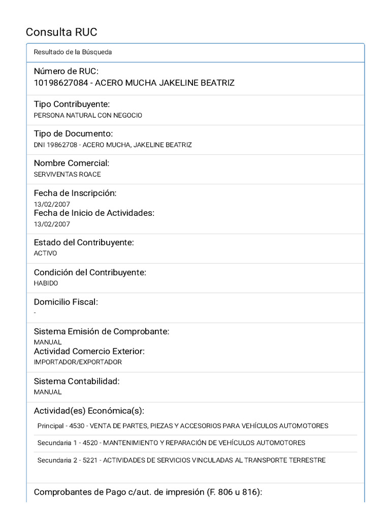 Consulta RUC de Serviventas Roace | PDF