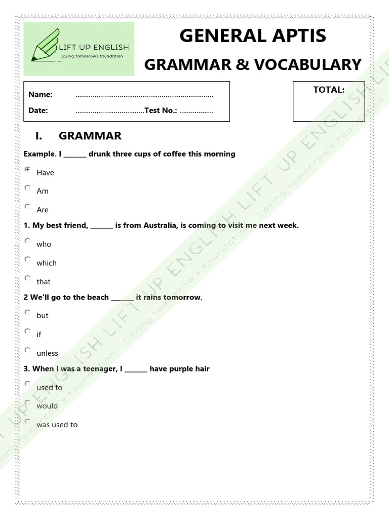 General Aptis Grammar and Vocabulary | PDF