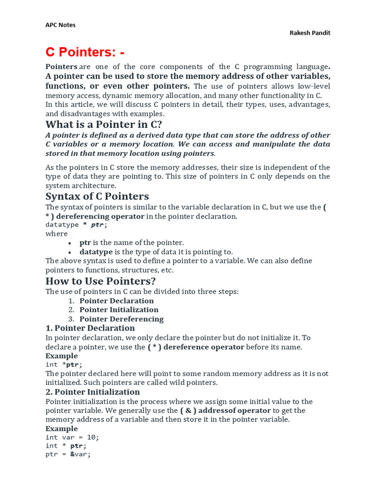 Understanding C Pointers Explained | PDF | Pointer (Computer ...