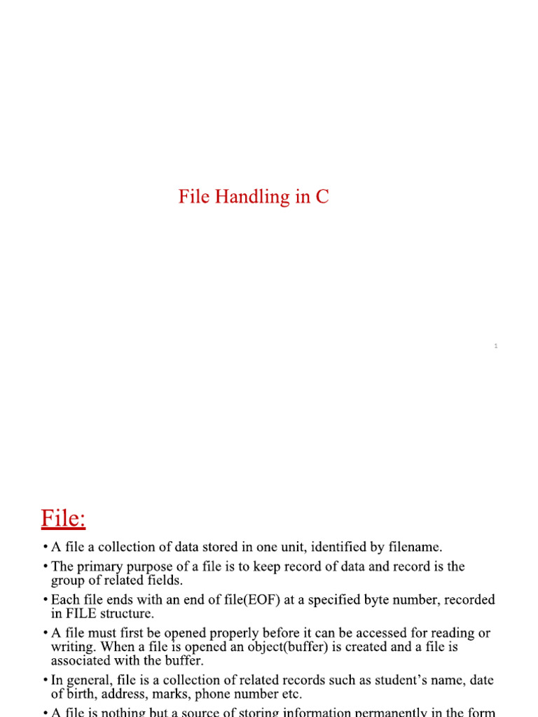 Unit - 4 - File Handling in C | PDF