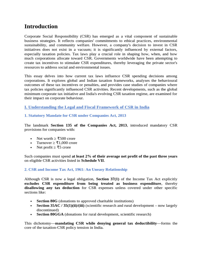 Essay On - Impact of Taxation Policies On CSR Spend - Occassional Bold ...