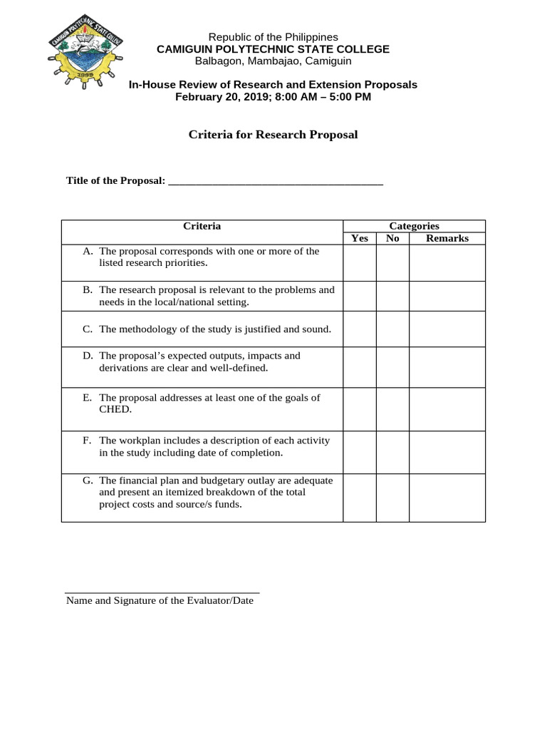 Criteria For Research Proposal | PDF