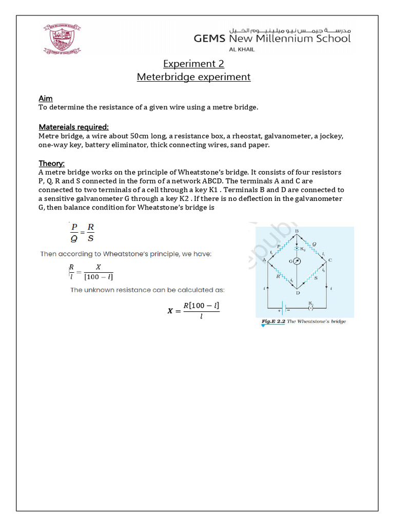 Exp 2 - Meterbridge (Single Wire) Experiment | PDF | Electrical Engineering | Electricity