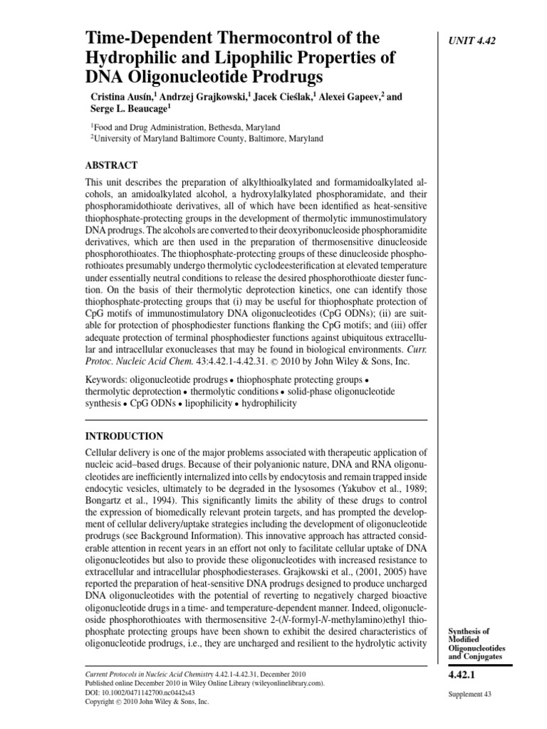 10-Current Protocols in Nucleic Acid Chemistry (Synthesis of Modified ...