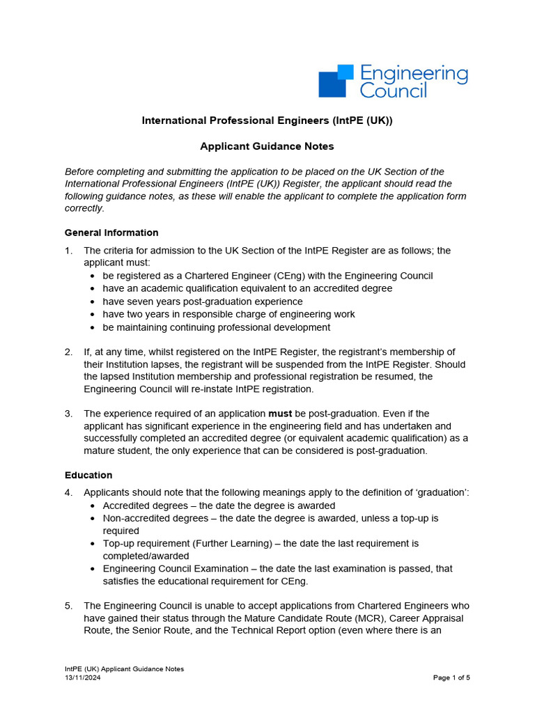 IntPE (UK) Application Guidance | PDF | Academic Degree | Professional ...