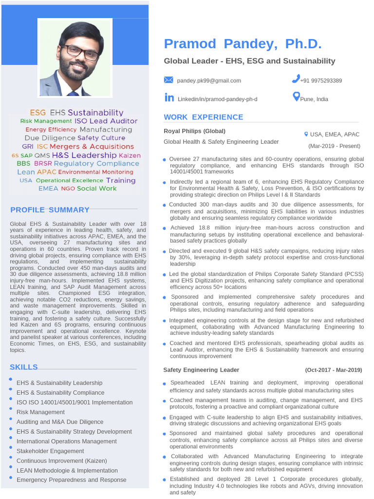 EHS and Sustainability Leadership Profile | PDF | Regulatory Compliance ...