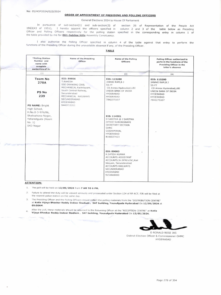 Election Duty Letters HOP 2024 | PDF