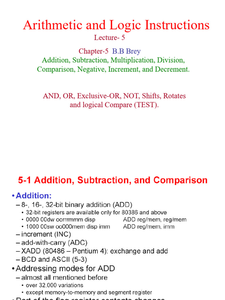 Lecture 5 Arithmetic Logic Instruction Autosaved | PDF
