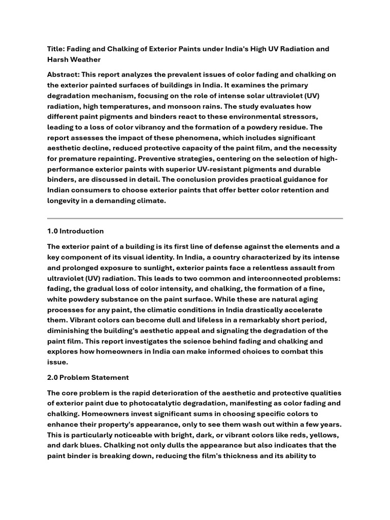 Fading and Chalking of Exterior Paints Under India's High UV Radiation and Harsh Weather | PDF ...