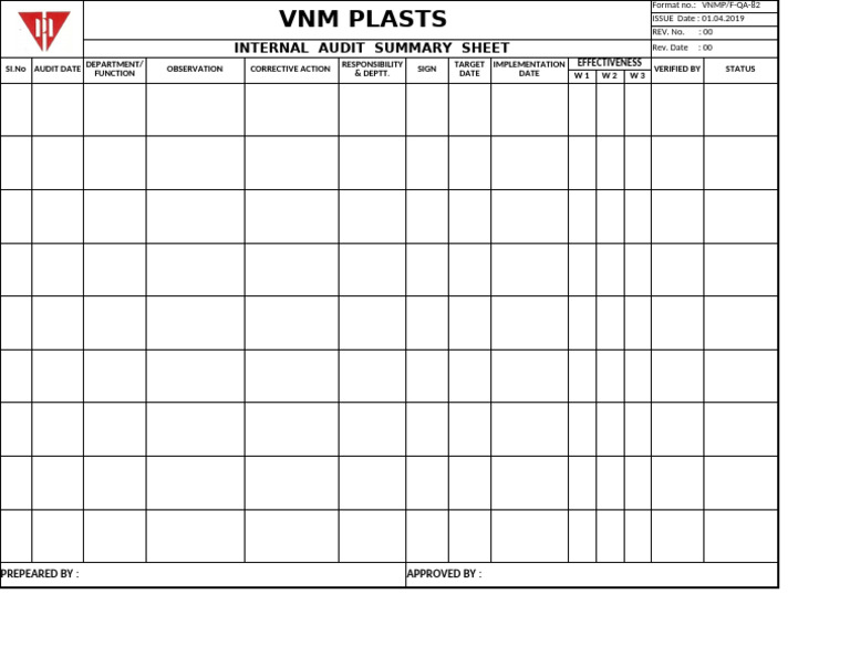 Internal Audit Summary Sheet | PDF
